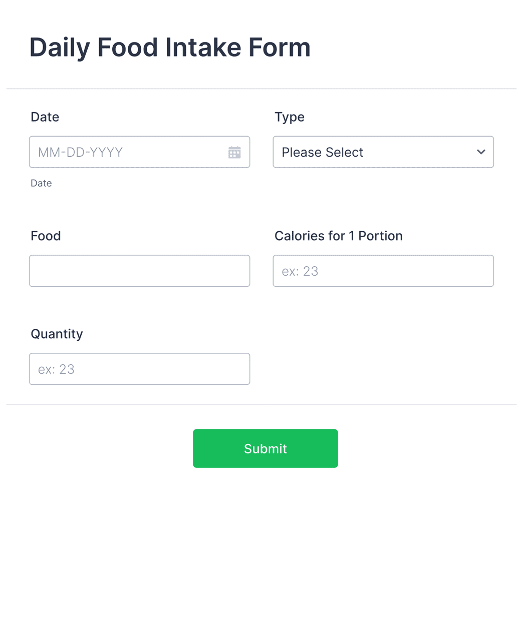 Daily Food Intake Form Template | Jotform