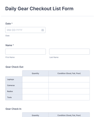Daily Gear Checkout List Form Template | Jotform