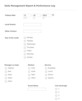 Daily Management Report and Performance Log Form Template | Jotform