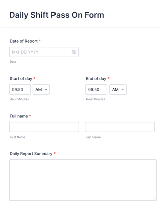 Daily Shift Pass On Form Template | Jotform