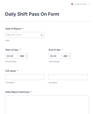 Daily Shift Pass On Form Template | Jotform
