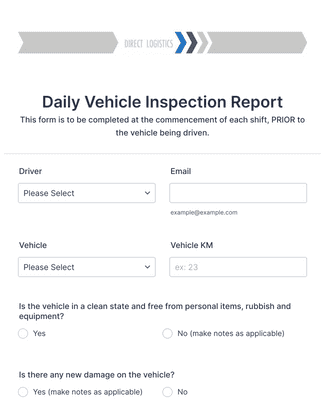 Daily Vehicle Inspection Report Form Template | Jotform