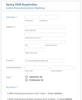 Dance classes registration Form Template | Jotform