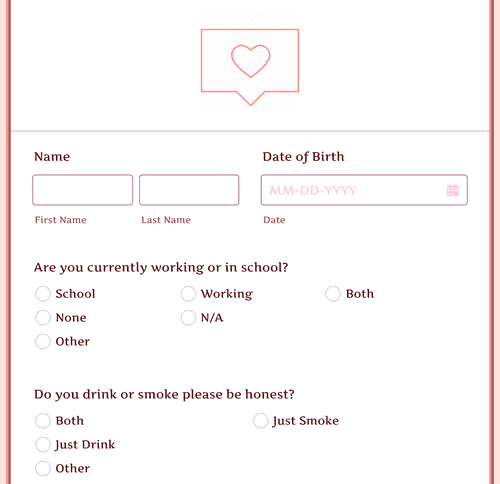 Dating Application Form Template | Jotform