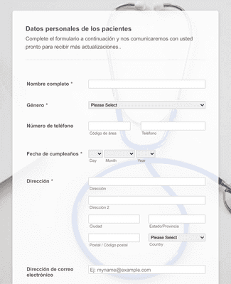 Datos personales de los pacientes Plantilla de formulario | Jotform