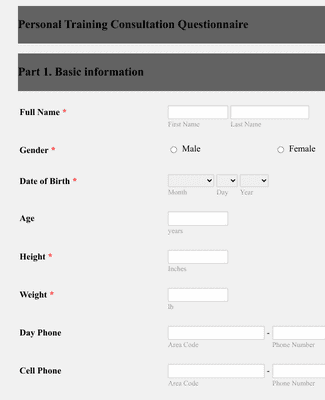 Dave's Personal Training Consultation Questionnaire Form Template | Jotform