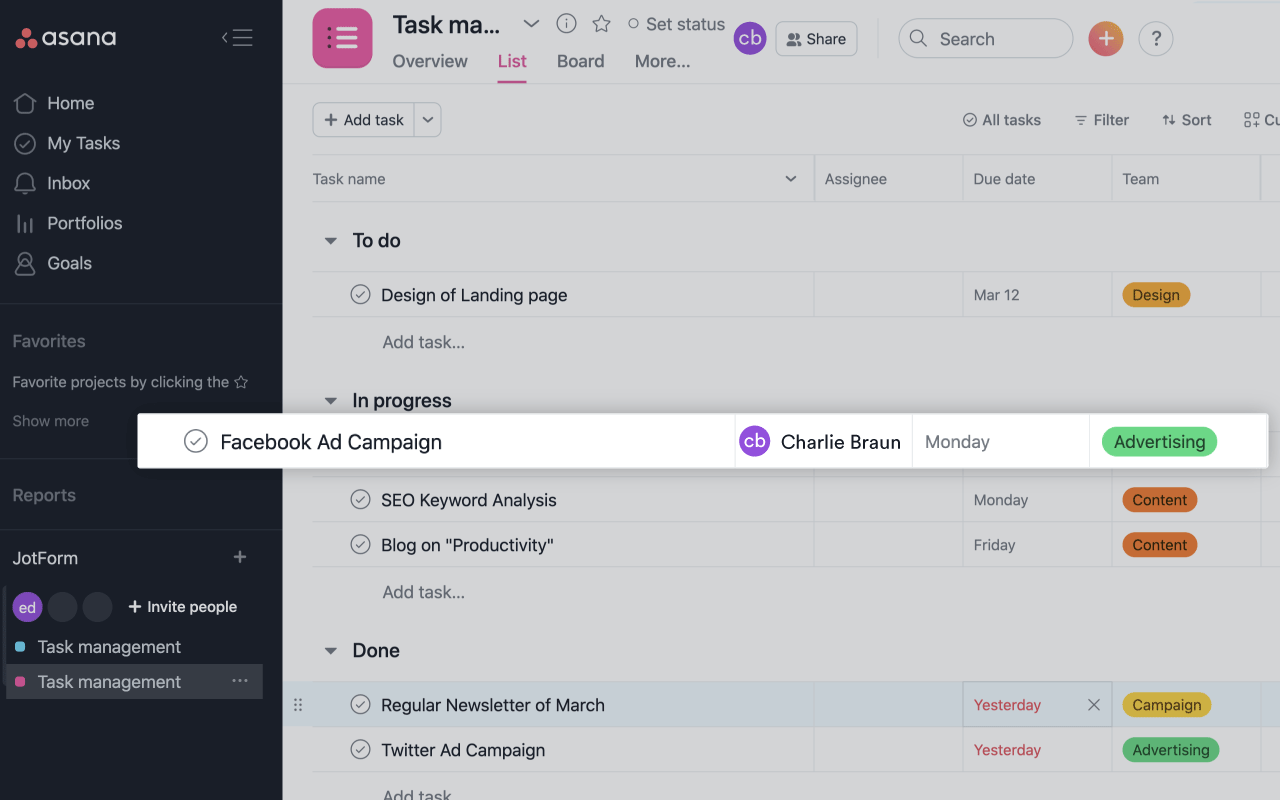 Asana - Project Management | Jotform