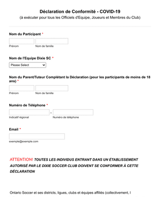 DÉCLARATION DE CONFORMITÉ COVID-19 Modèle du formulaire | Jotform