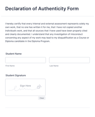 Declaration of Authenticity Form Template | Jotform