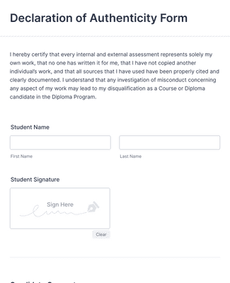 Declaration of Authenticity Form Template | Jotform