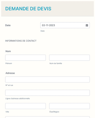 DEMANDE DE DEVIS Modèle du formulaire | Jotform