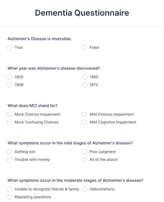 Dementia Questionnaire Form Template | Jotform