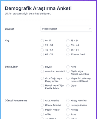 Demografik Araştırma Anketi Form Şablonu | Jotform