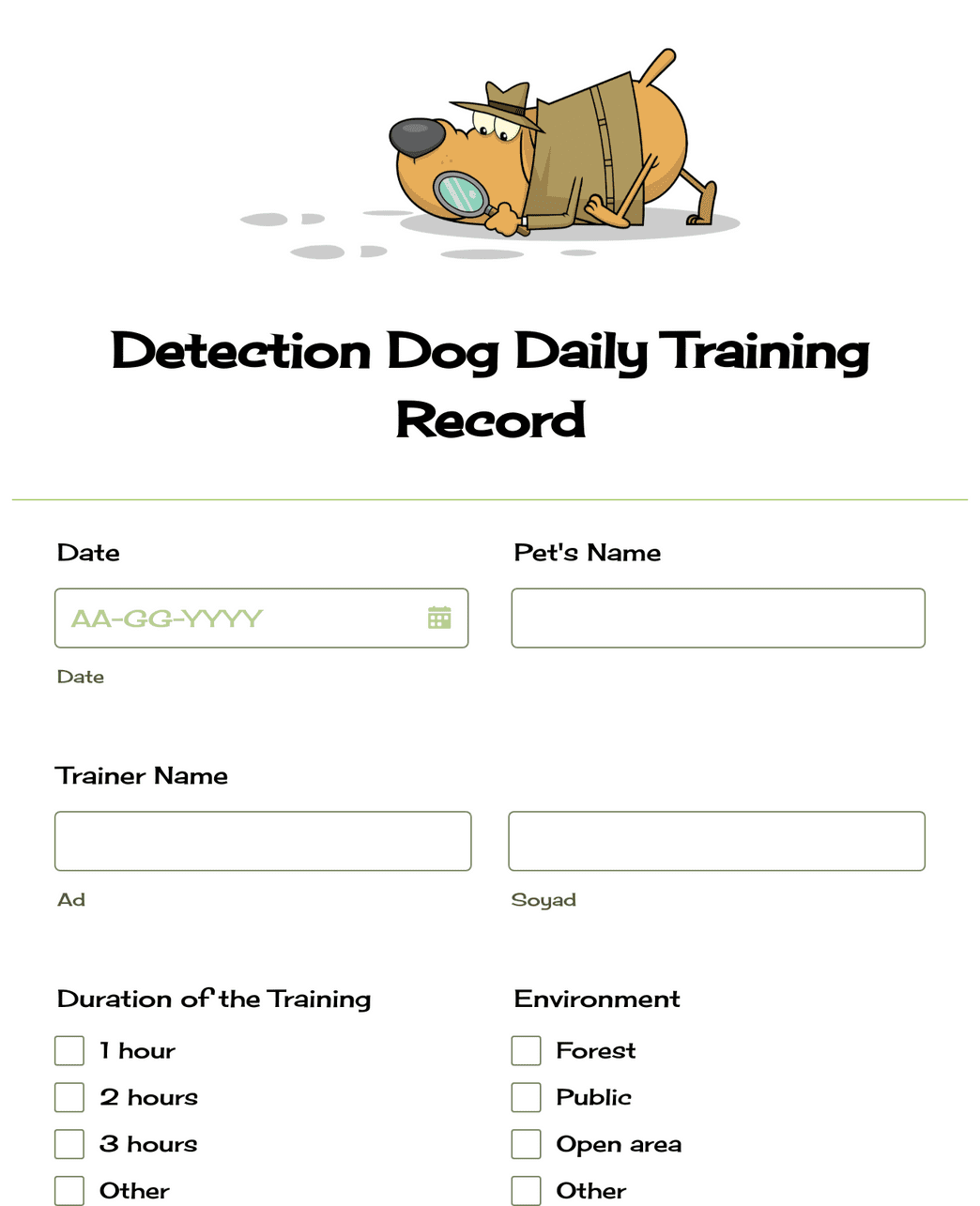 Detection Dog Daily Training Record Form Template | Jotform