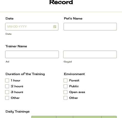 Detection Dog Daily Training Record Form Template | Jotform