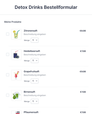 Detox Drinks Bestellformular Formularvorlage | Jotform