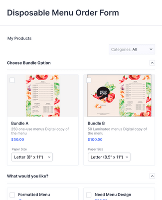 Disposable Menu Order Form Template | Jotform
