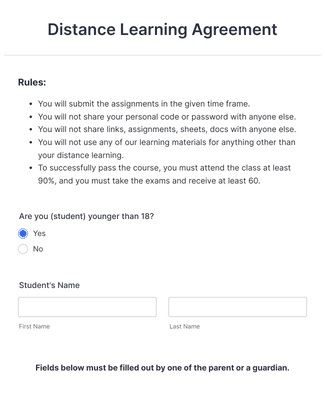 Distance Learning Agreement Form Template | Jotform