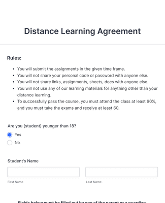 Distance Learning Agreement Form Template | Jotform