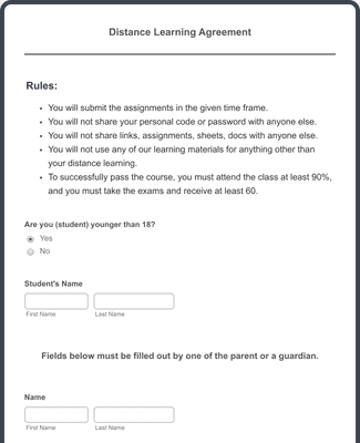 Distance Learning Agreement Form Template | Jotform