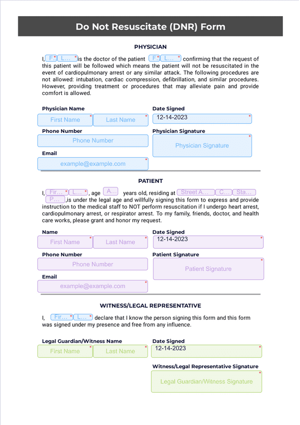 Do Not Resuscitate (DNR) Form - Sign Templates | Jotform
