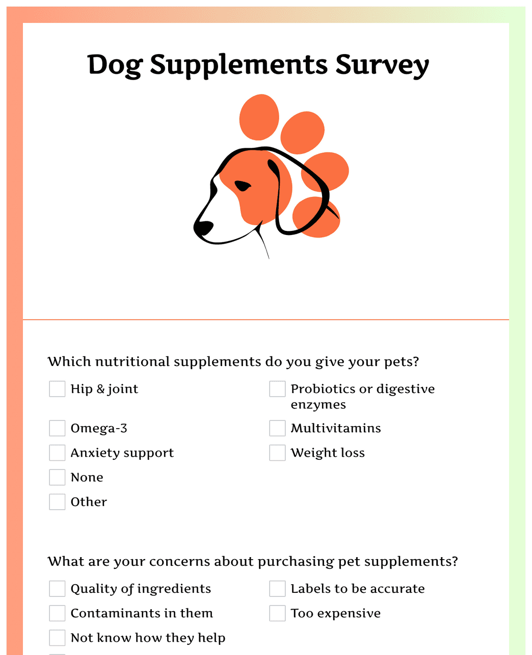 Dog Supplements Survey Form Template | Jotform