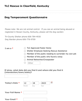 Dog Temperament Questionnaire Form Template | Jotform