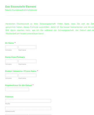 Doula Aufnahmeformular Formularvorlage | Jotform