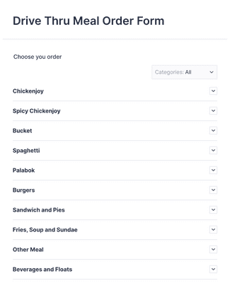 Drive Thru Meal Order Form Template | Jotform