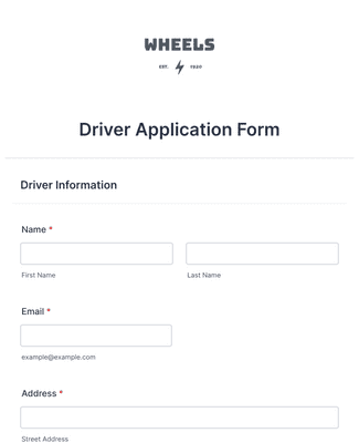 Driver Application Form Template | Jotform
