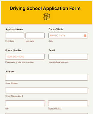 Driving School Application Form Template | Jotform