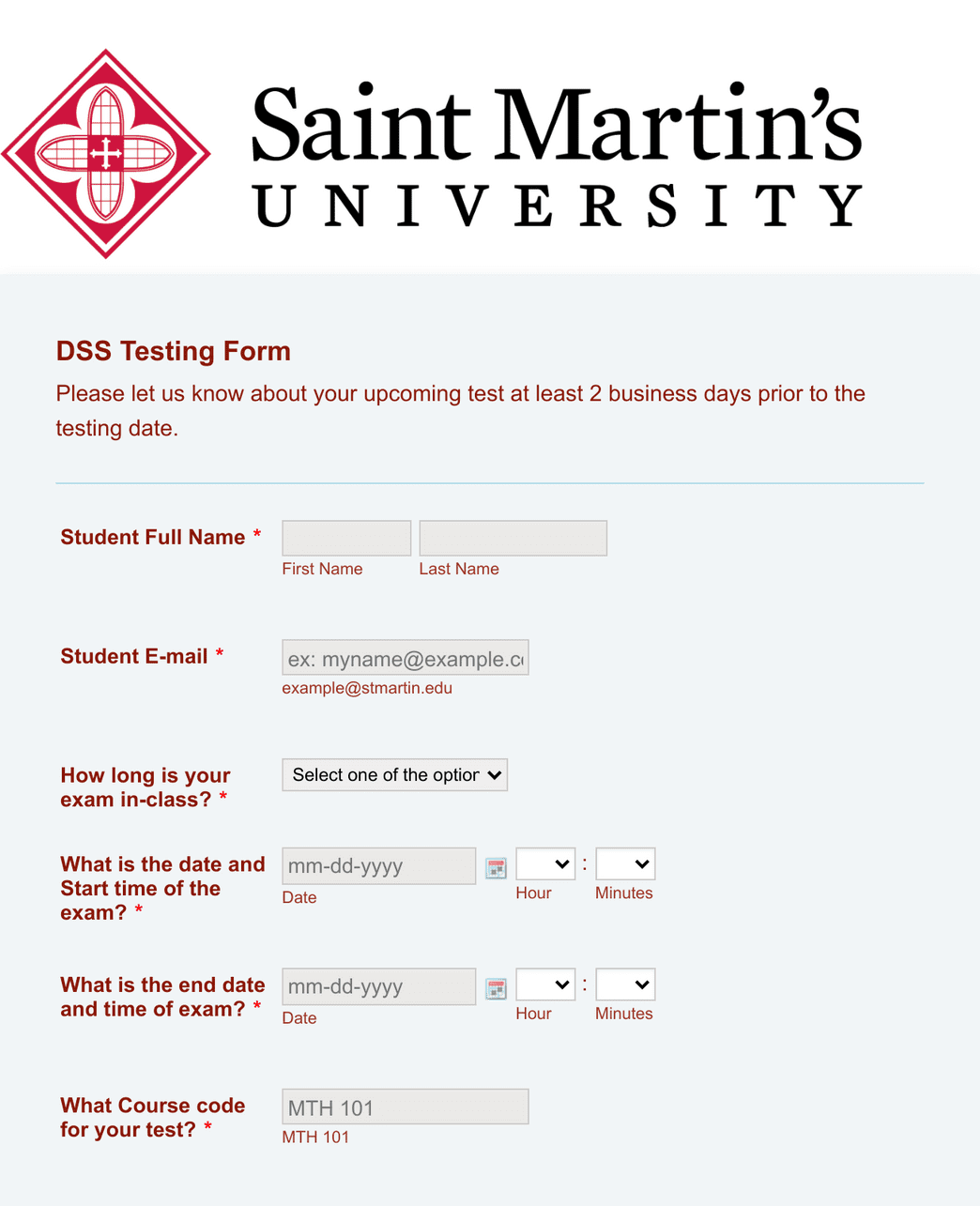 DSS Testing Form Template | Jotform
