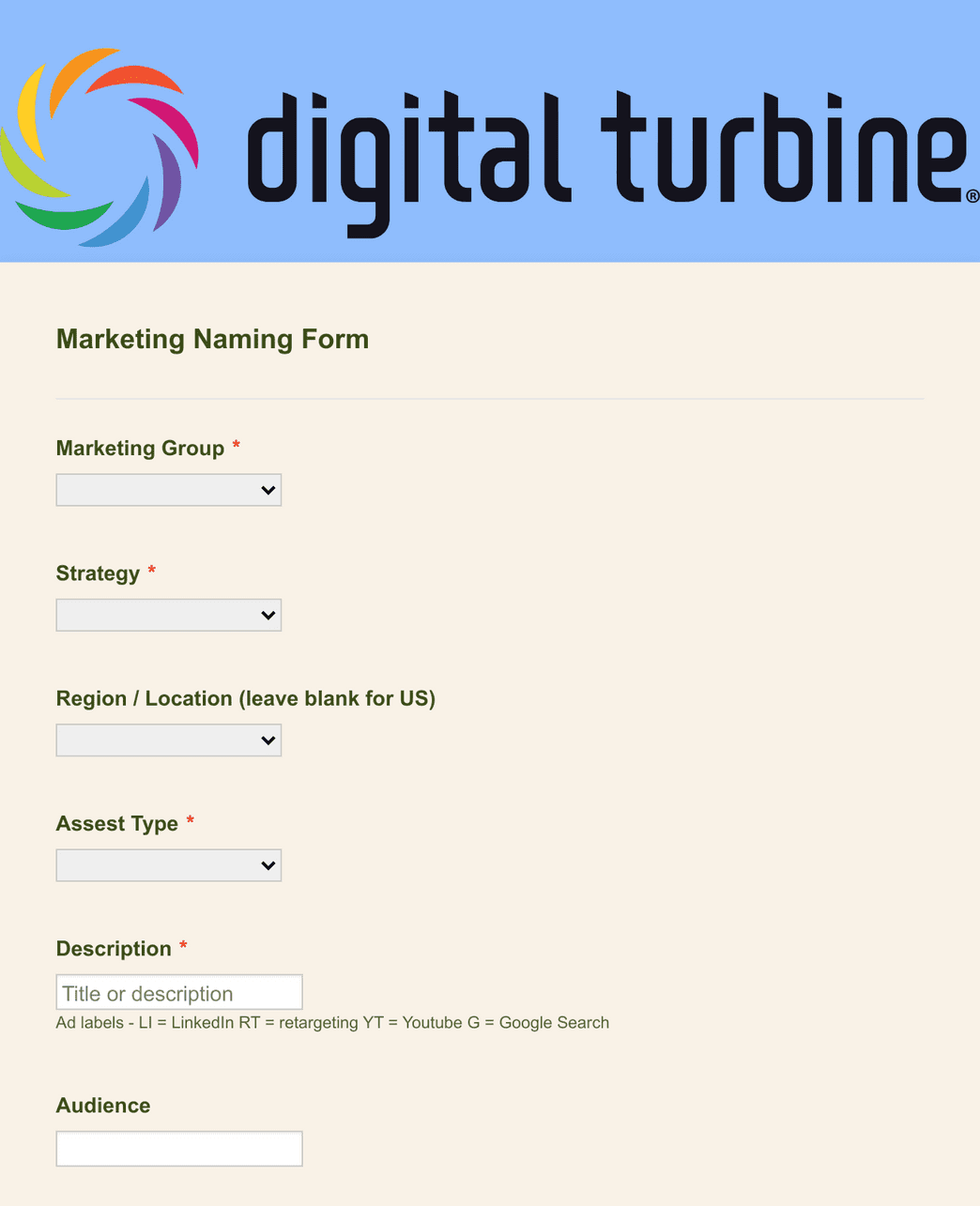 DT Marketing Naming Form Template | Jotform