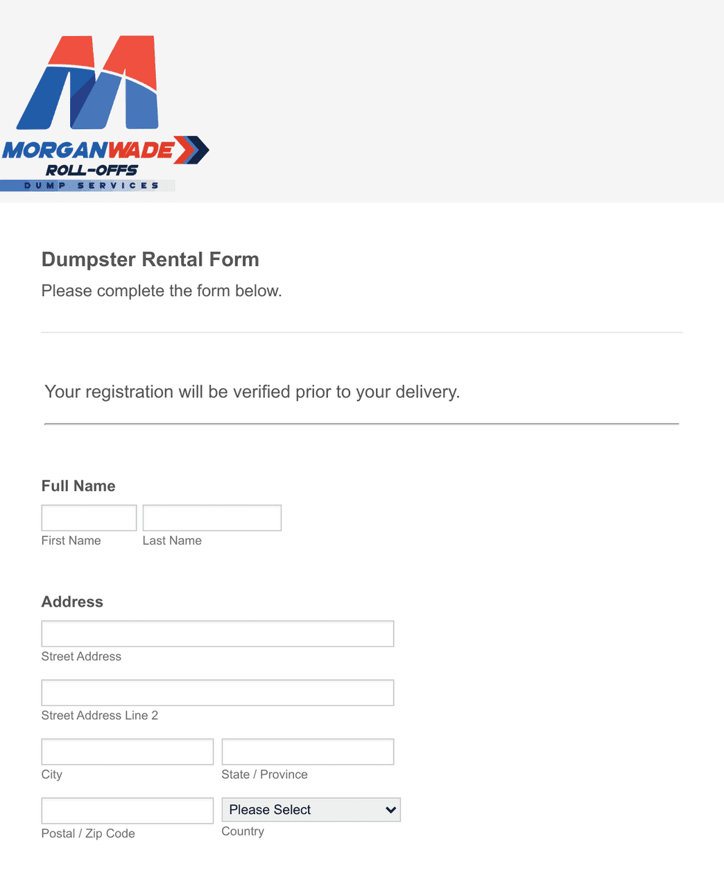 Dumpster Rental Form Template | Jotform