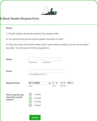 E-Book Reader Request Form Template | Jotform