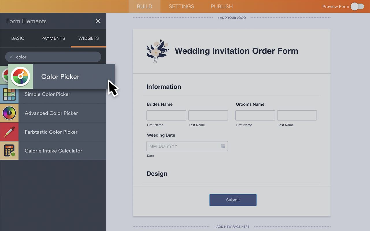 Selettore Colore - Widget Moduli | Jotform