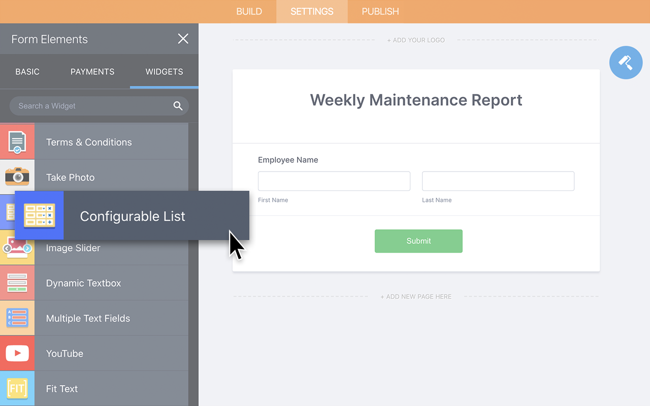 Configurable List - Form Widgets | Jotform