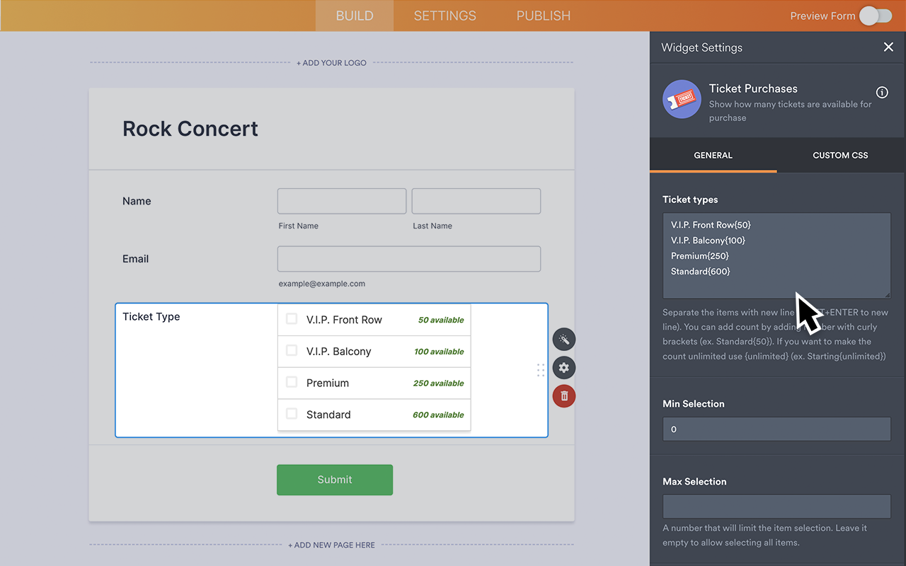 Ticket Purchases - Form Widgets | Jotform