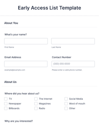 Early Access List Template Form Template | Jotform