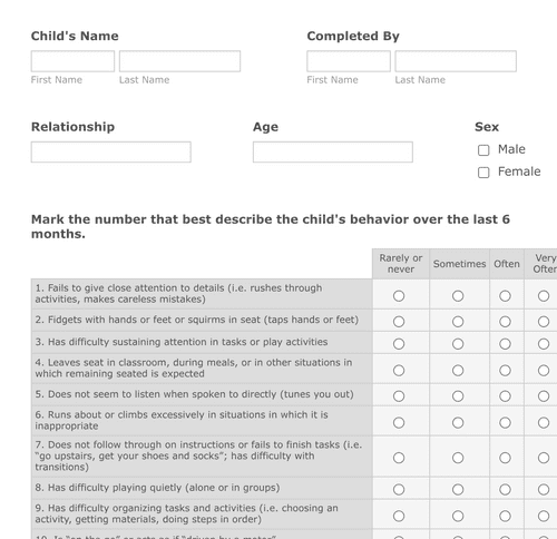 Early Childhood Behavior Questionnaire Form Template | Jotform
