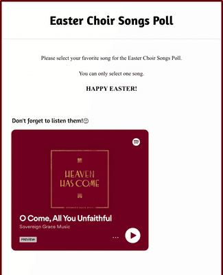 Easter Choir Songs Poll Form Template | Jotform
