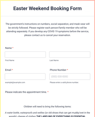 Easter Weekend Booking Form Template | Jotform