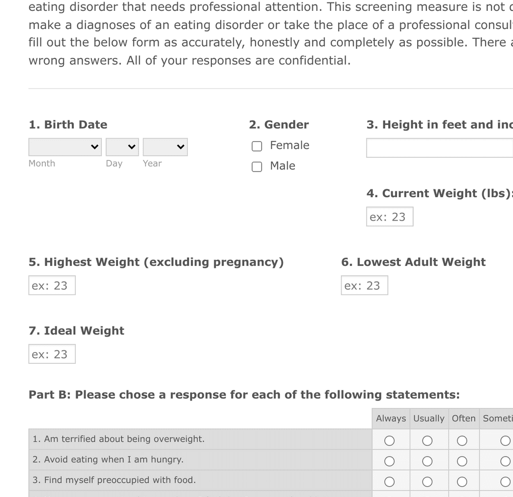 Eating Attitudes Test Form Template | Jotform