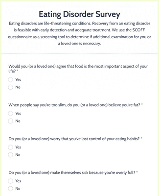 Eating Disorder Survey Form Template | Jotform