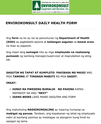 ENVIROKONSULT DAILY HEALTH Form Template | Jotform