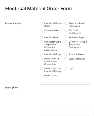 Electrical Material Order Form Template | Jotform