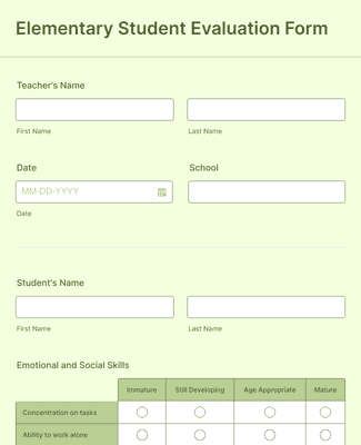 Elementary Student Evaluation Form Template | Jotform