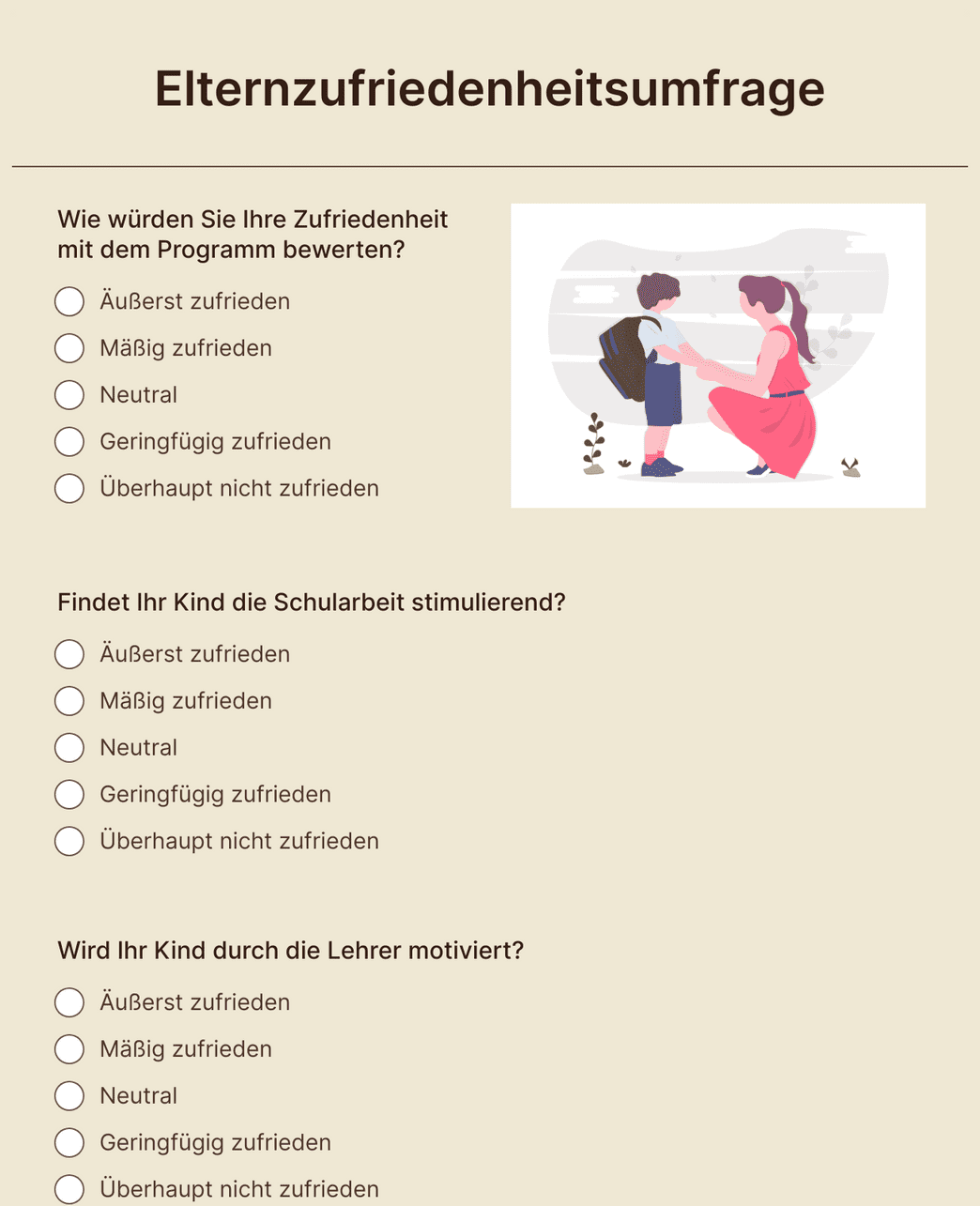 Elternzufriedenheitsumfrage Formularvorlage | Jotform