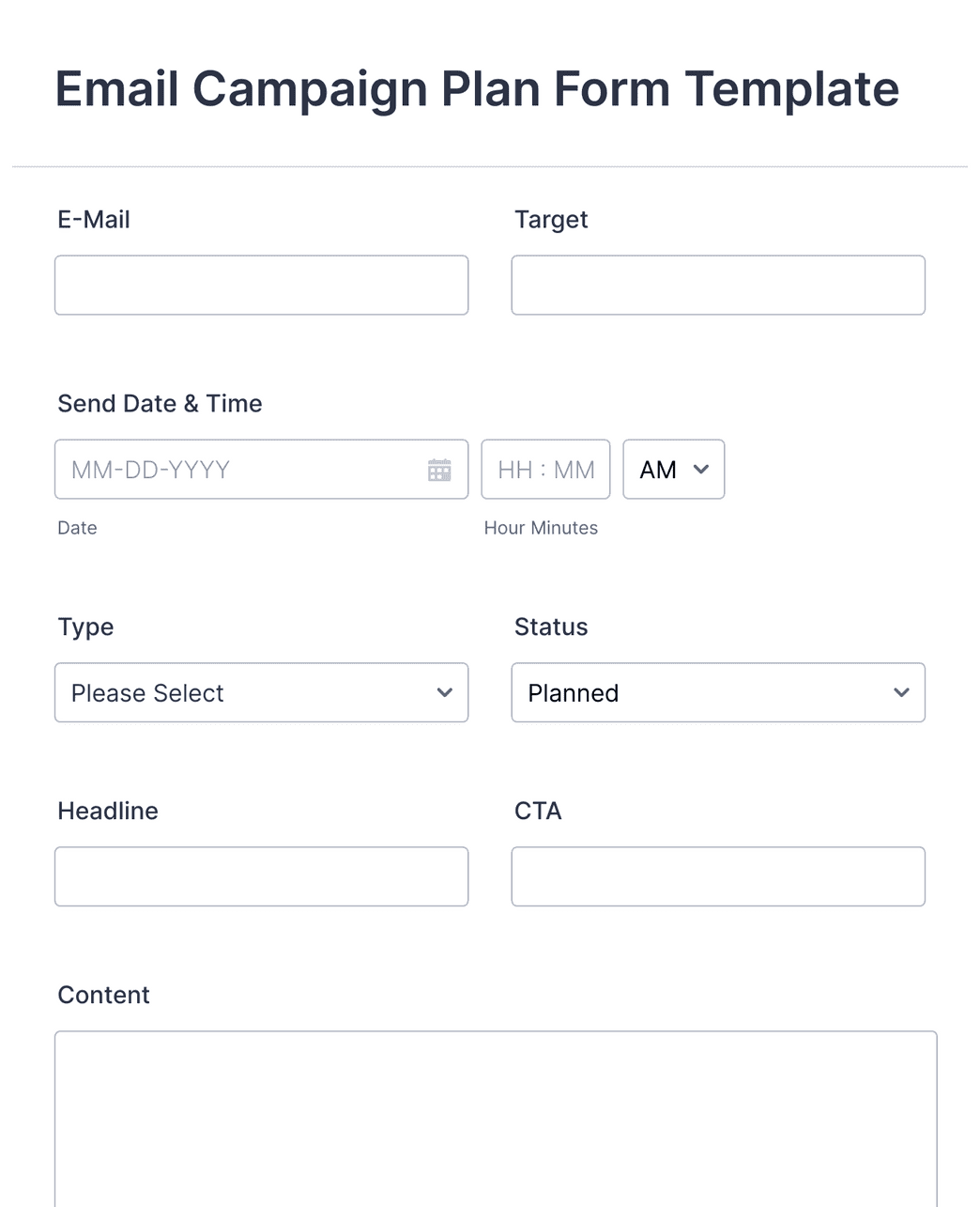 Email Campaign Plan Form Template | Jotform