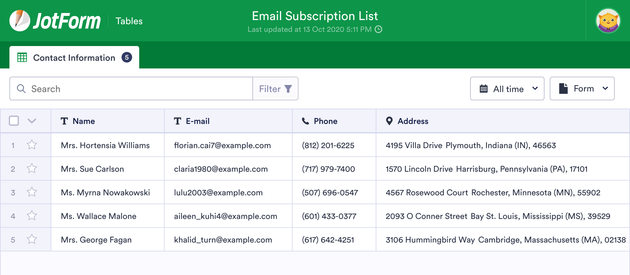 Email Subscription List Template | JotForm Tables